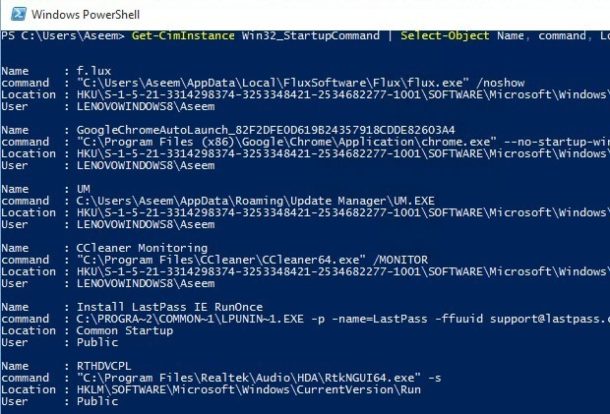 Generate a List of Startup Programs via Command Line or PowerShell