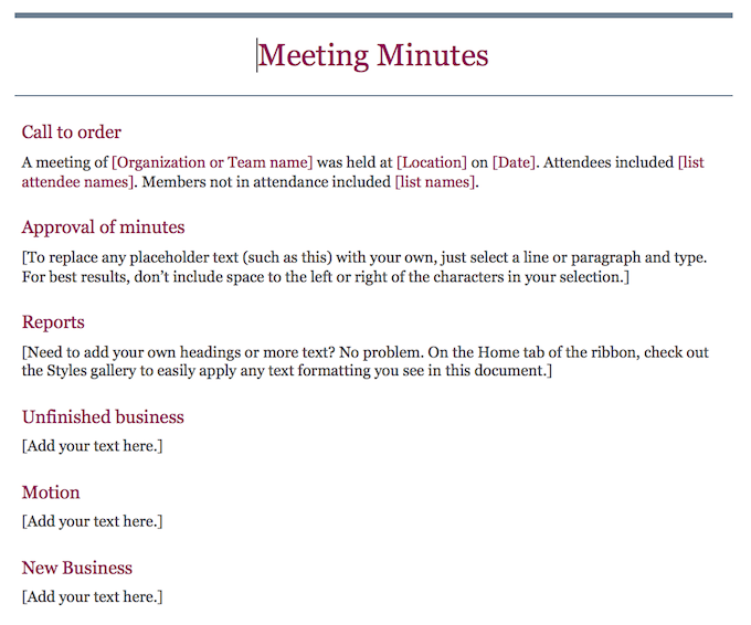 Word Document Meeting Minutes Template Doc Crafts DIY And Ideas Blog