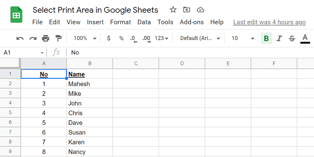 How To Set The Print Area In Google Sheets