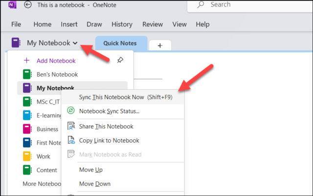How To Sync A Notebook In OneNote For Windows